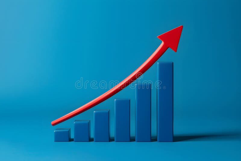 3D Graphical Representation of Rising Trend with Blue Bars and Red ...