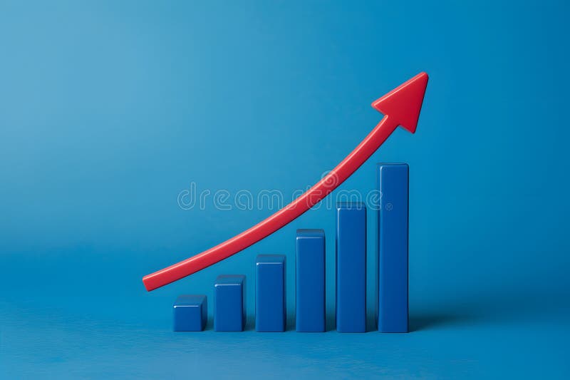 3D Graphical Representation of Rising Trend with Blue Bars and Red ...
