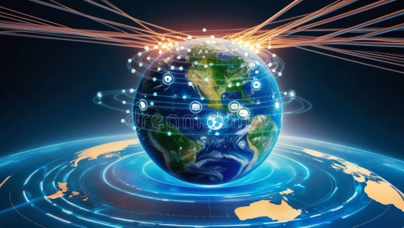 Global Communication, Data Networks Surrounding the Earth, Digital ...