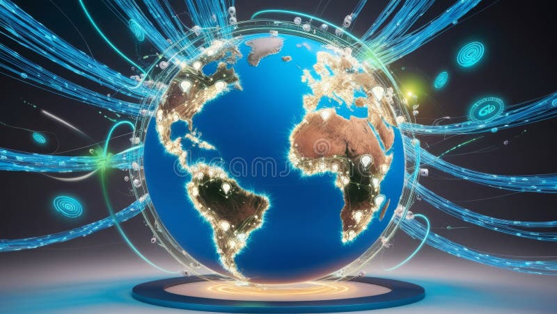 Global Communication, Data Networks Surrounding the Earth, Digital ...