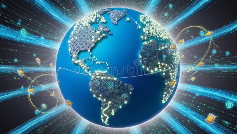 Global Communication, Data Networks Surrounding the Earth, Digital ...
