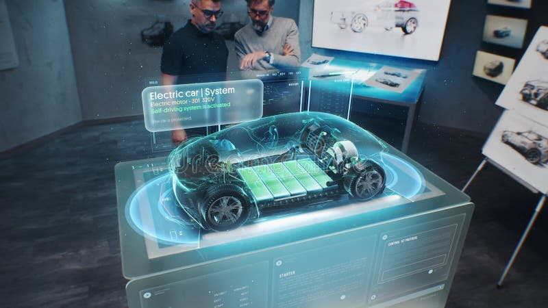 Automotive Engineers Work with Concept Car Model Prototype in a High ...