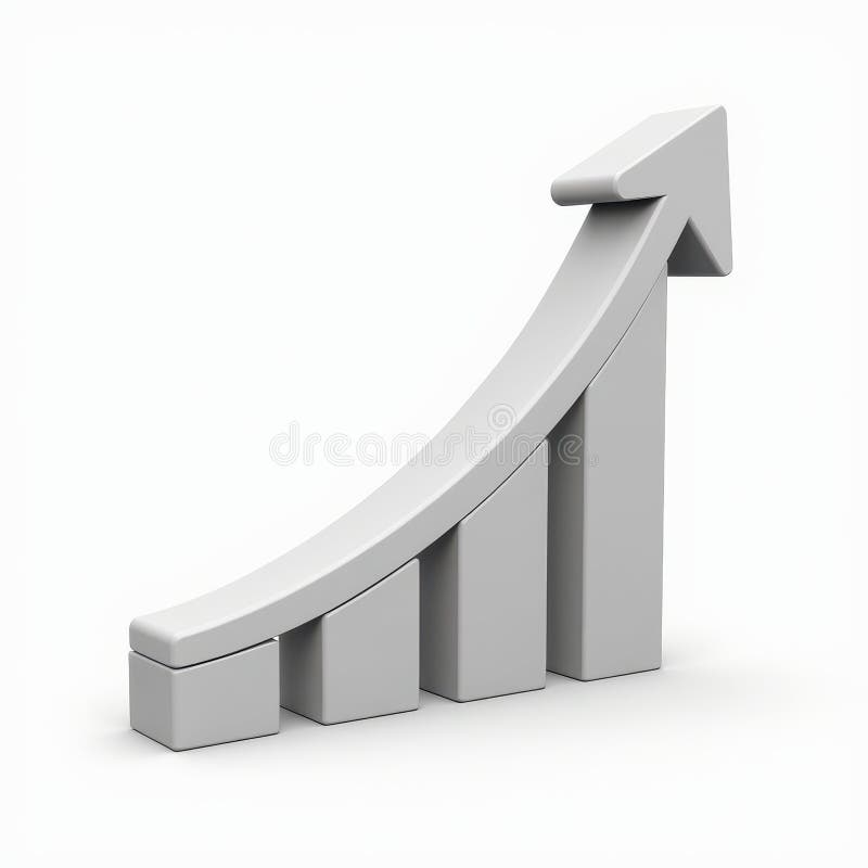 3D Gray Bar Graph with Ascending Trend and Arrow Indicating Growth ...