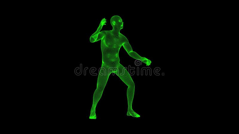 3D Green Animated Wireframe Man Loop Graphic Element Stock Footage ...