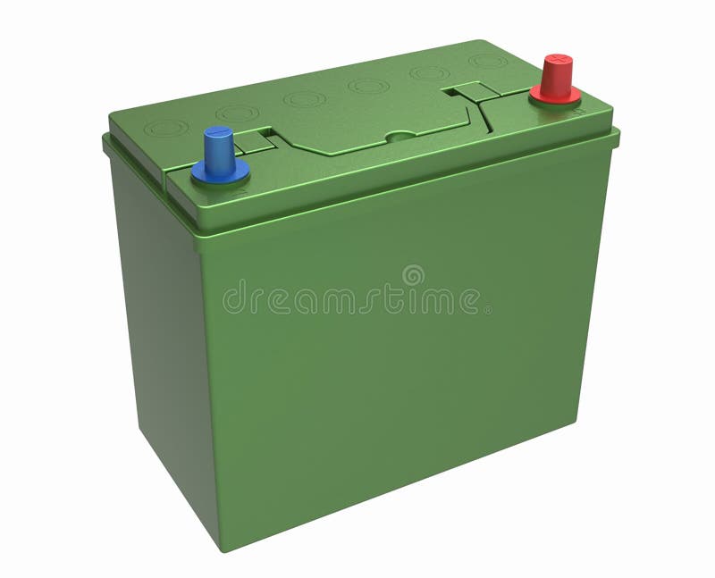 3D Green Car Battery with Red and Blue Terminals on White Stock ...