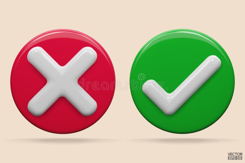 3D Green Checkmark and Red X Mark Icon. Checkmark Right Symbol, Tick ...