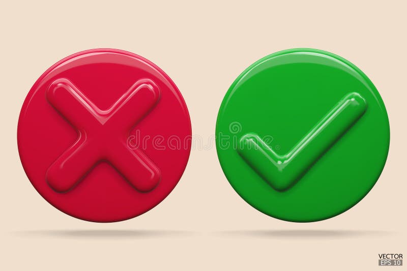 3D Green Checkmark and Red X Mark Icon. Checkmark Right Symbol, Tick ...
