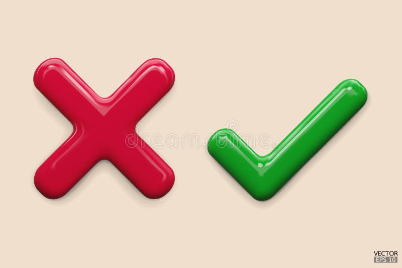 3D Green Checkmark and Red X Mark Icon. Checkmark Right Symbol, Tick ...