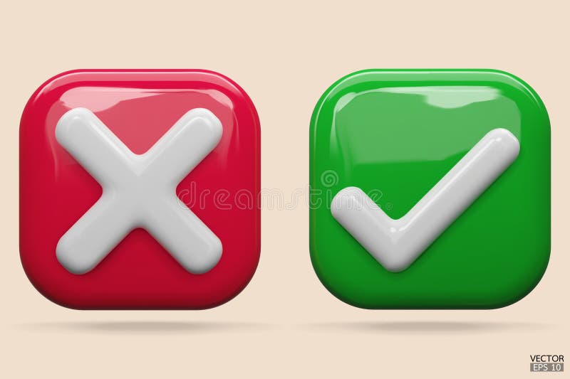 3D Green Checkmark and Red X Mark Icon. Checkmark Right Symbol, Tick ...