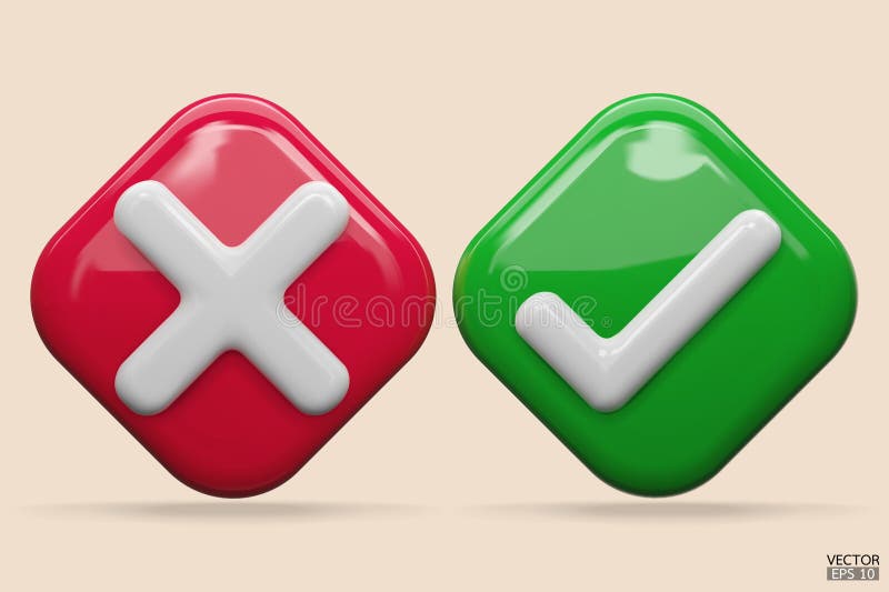 3D Green Checkmark and Red X Mark Icon. Checkmark Right Symbol, Tick ...