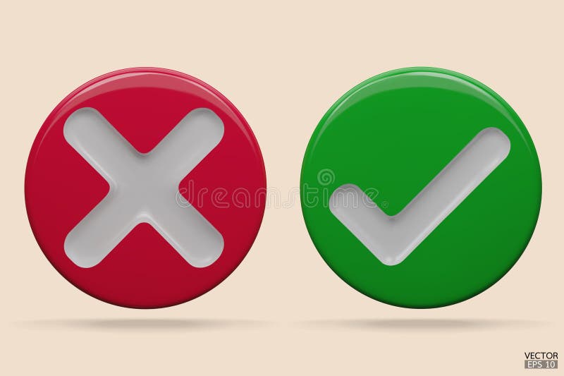 3D Green Checkmark and Red X Mark Icon. Checkmark Right Symbol, Tick ...