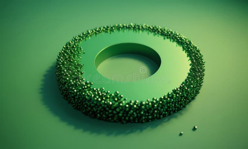 3D Green Circular Object with Hole in the Center, Surrounded by Small ...