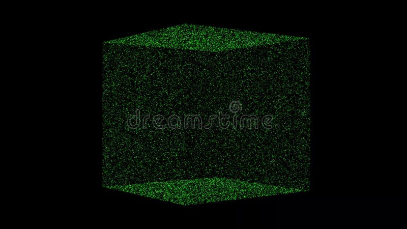 3d Green Cube Object Rotates On Black Background Object Consisting Of Flickering Particles 60