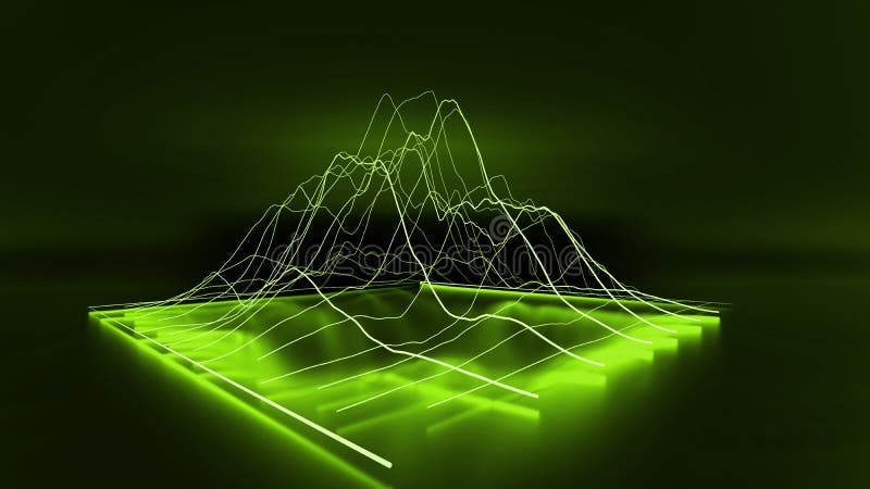 3D Green Modern Lined Chart Graph Business on Dark Background. Stock ...