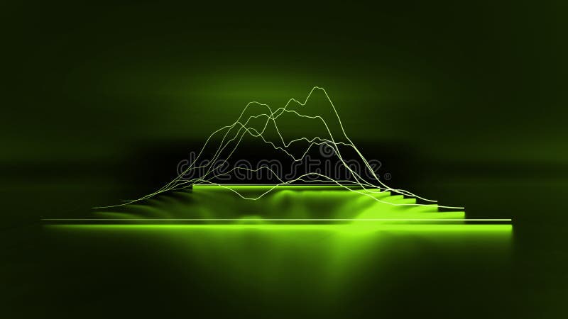 3D Green Modern Lined Chart Graph Business on Dark Background. Stock ...