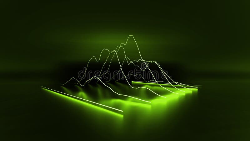 3D Green Modern Lined Chart Graph Business on Dark Background. Stock ...