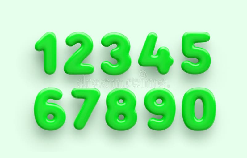 3D Green Number 1,2,3,4,5,6,7,8,9 and Null with a Glossy Surface on a ...