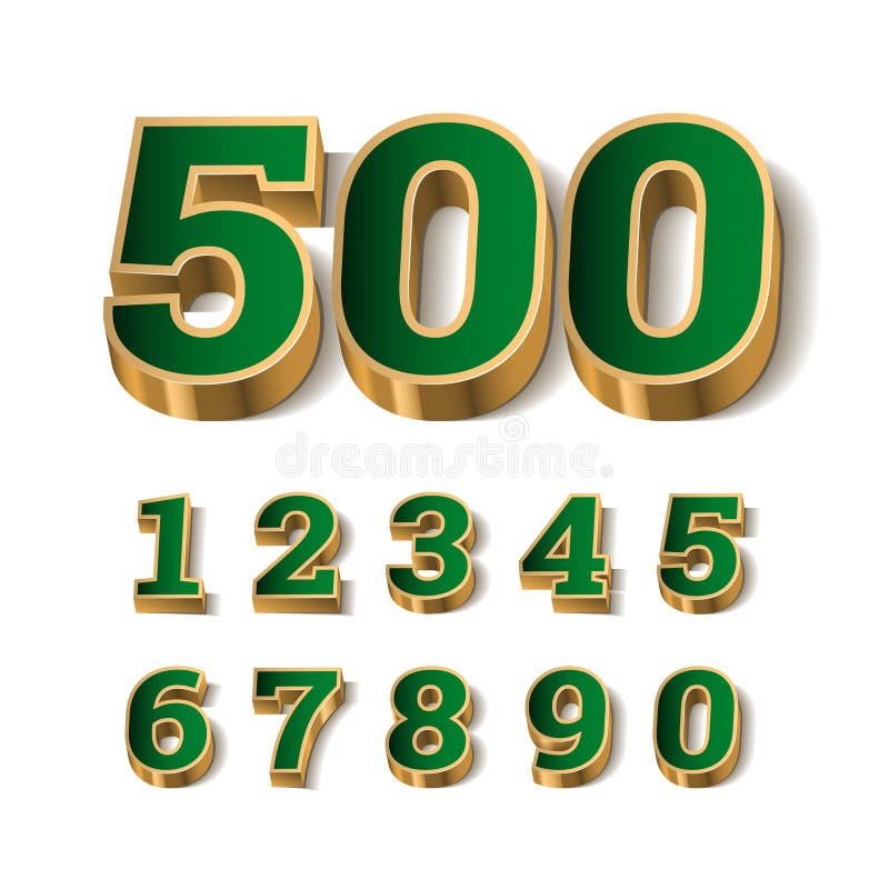 3d Green Numbers with Golden Outline Stock Vector - Illustration of ...