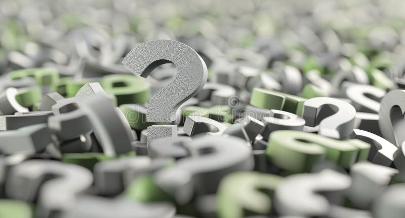 3D Green Question Mark in the Center of an Endless Pile of Gray ...