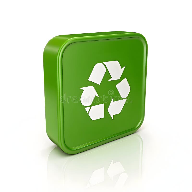 3D Green Square Icon with Recycling Logo Isolated on White Background ...