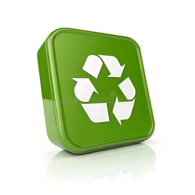 3D Green Square Icon with Recycling Logo Isolated on White Background ...