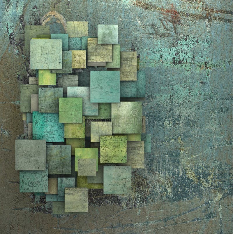 3d Green Square Tile Grunge Pattern on Blue Grungy Wall Stock ...
