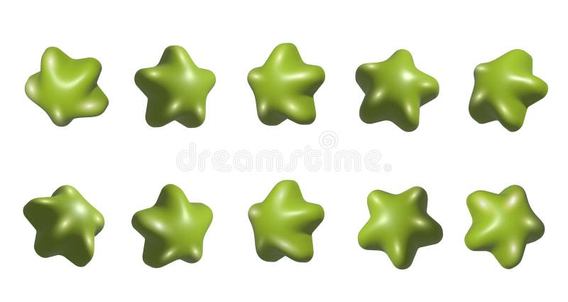 3D Green Stars Set. Realistic 3d Green Stars Set from Different Angles ...