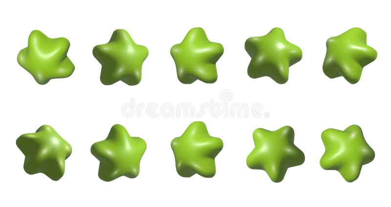 3D Green Stars Set. Realistic 3d Green Stars Set from Different Angles ...