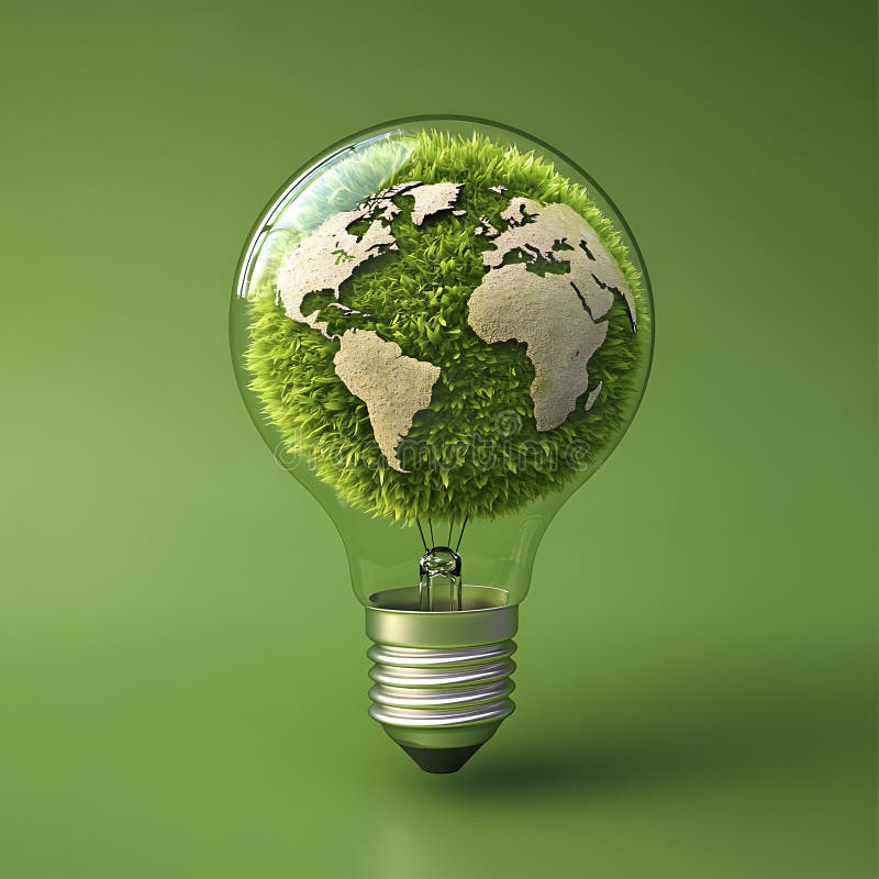 3D Green World Map Light Bulb Symbolizing Renewable Energy Stock Image ...