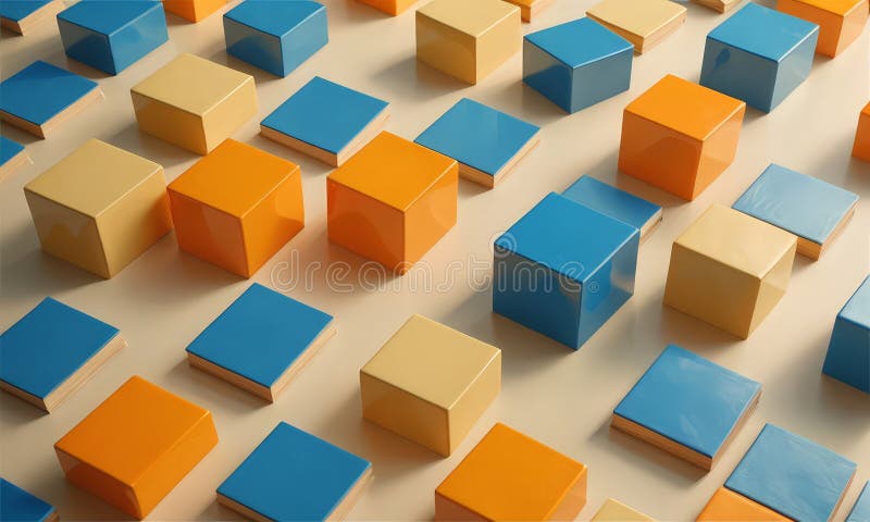3D Grid Blue and Orange Cubes, with Some Overlapping and Others Tilted ... 3D Grid Blue and Orange Cubes, with Some Overlapping and Others Tilted ...