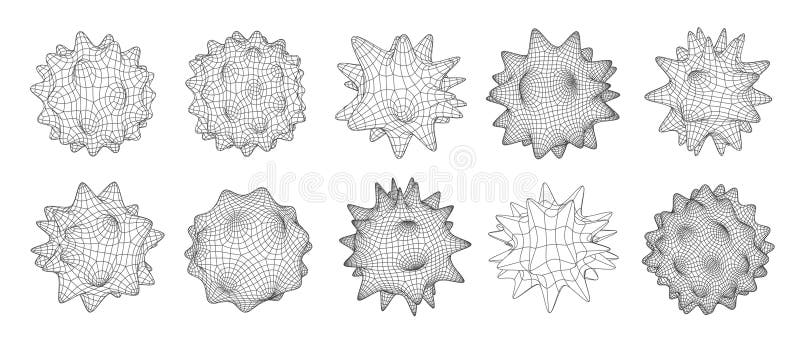 3d Grid Cell Frames, Geometric Mesh Figures Set Stock Illustration ...