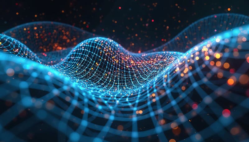 Futuristic 3D Grid with Wave-like Pattern and Glowing Particles ...