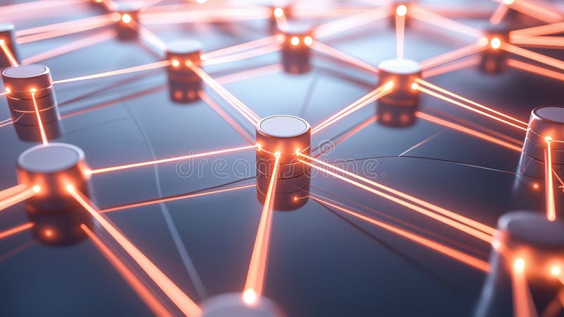 3D Grid of Network Nodes with Highlighted Secure Connections, Data ...