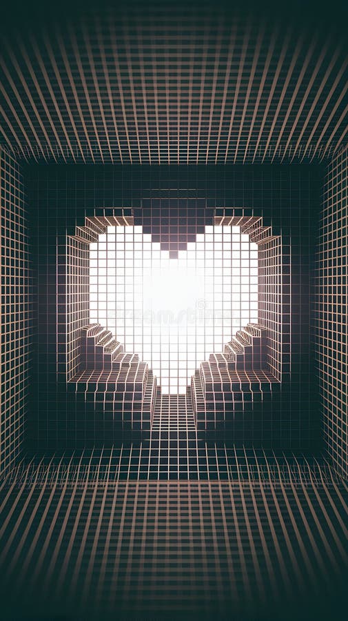 3D Grid Pattern with Heart Shaped Void, Illuminated from Behind ...