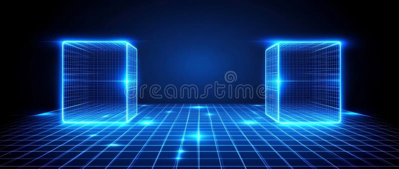 A 3D Grid Perspective of a Modern Empty Room Featuring a Neon Electric ...
