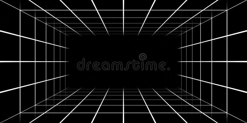 3D Grid Perspective Room. Wireframe Virtual Space Illustration Used in ...