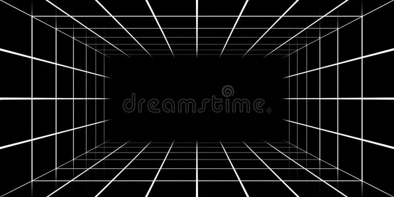 3D Grid Perspective Room. Wireframe Virtual Space Illustration Used in ...