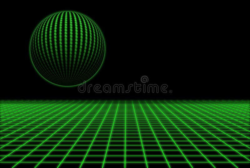 Sphere Mapped with Dollar Symbols Above a 3D Grid Stock Illustration ...