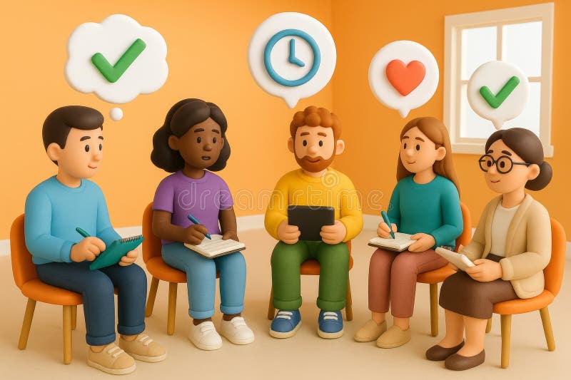 3D Group Meeting with Notes and Ideas Stock Illustration - Illustration ...