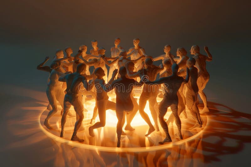 A 3D Group of People Dancing in a 3D Circle Stock Illustration ...