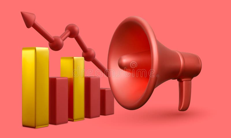 3d Growing Bars Graphic with Rising Arrow and Megaphone. Vector ... 3d Growing Bars Graphic with Rising Arrow and Megaphone. Vector ...