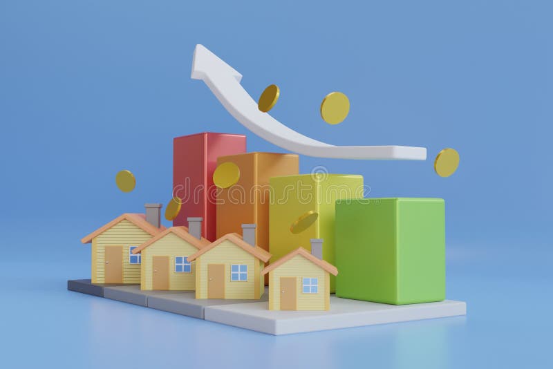 3d Growth in Real Estate Shown on Chart. Growing Home Sale Graph Stock ...