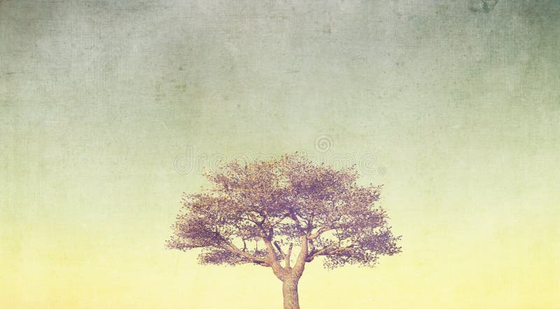 3D Grunge Style Banner with Tree on Pastel Sky Stock Illustration ...