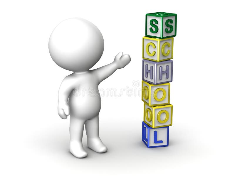 3D Man and Letter Cubes Spelling School Stock Illustration ...