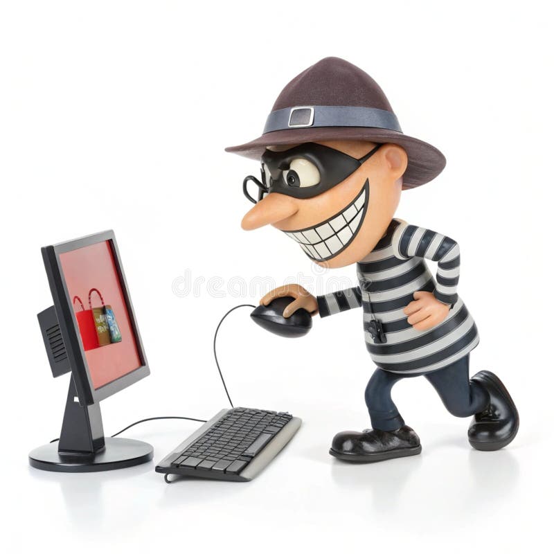 3D Hacker Cartoon Isolated on Transparent Background Stock Illustration ...