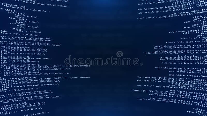 3d Hacking Code Data Flow Stream On Blue Screen Error Messages Computer Loop Animation