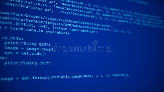 3d Hacking Code Data Flow Stream On Blue Screen With Typing Coding Symbols Editorial Photo