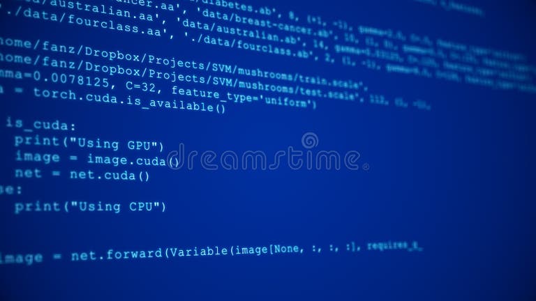 3d Hacking Code Data Flow Stream On Blue Screen With Typing Coding Symbols Editorial Photo