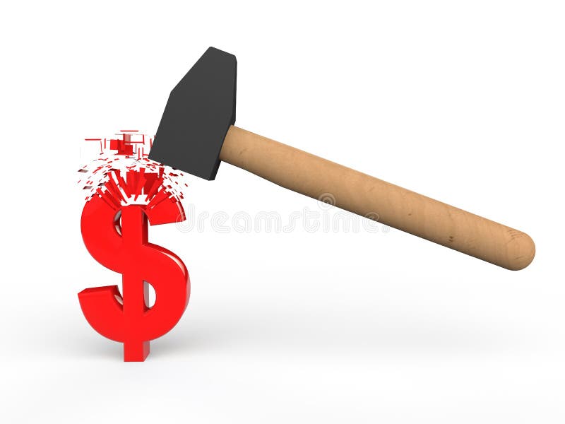 3d Hammer Destroying Dollar Symbol Stock Illustration - Illustration of ...
