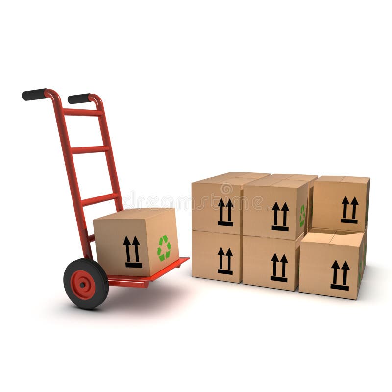 3d Hand Cart with Cardboard Boxes Stock Illustration - Illustration of ...